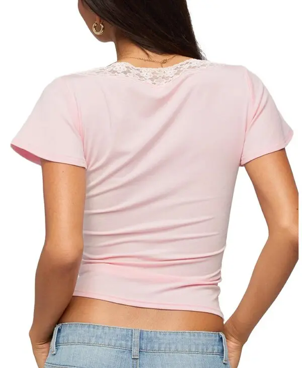 EDIKTED Yvetta Lacey Flutter Sleeve Top - Light-pink