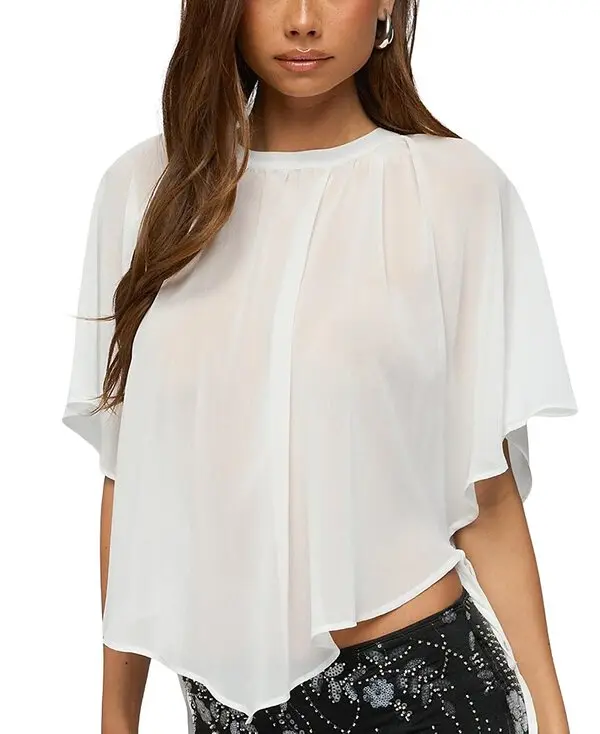 EDIKTED Sable Flowy Asymmetric Chiffon Top - White