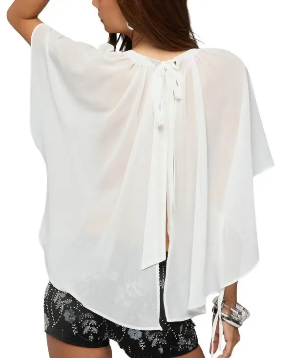 EDIKTED Sable Flowy Asymmetric Chiffon Top