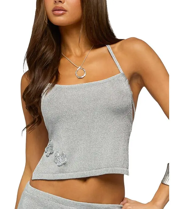 EDIKTED Teagyn Backless Metallic Knit Top