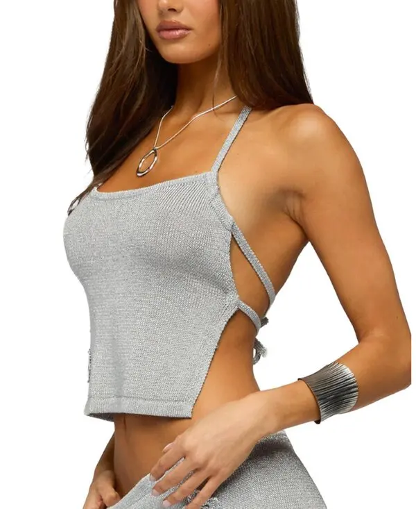 EDIKTED Teagyn Backless Metallic Knit Top