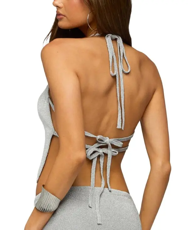 EDIKTED Teagyn Backless Metallic Knit Top