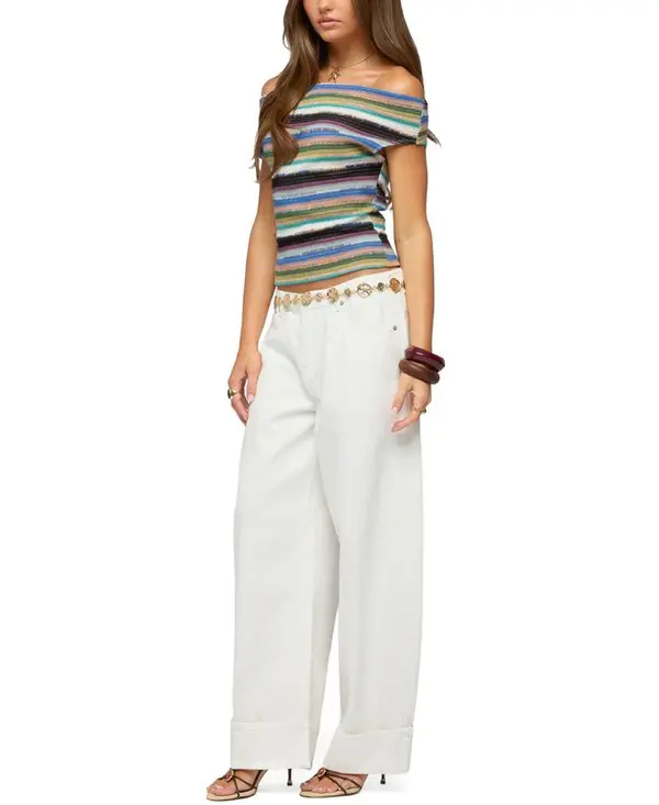 EDIKTED Irenea Striped Knit Off Shoulder Top