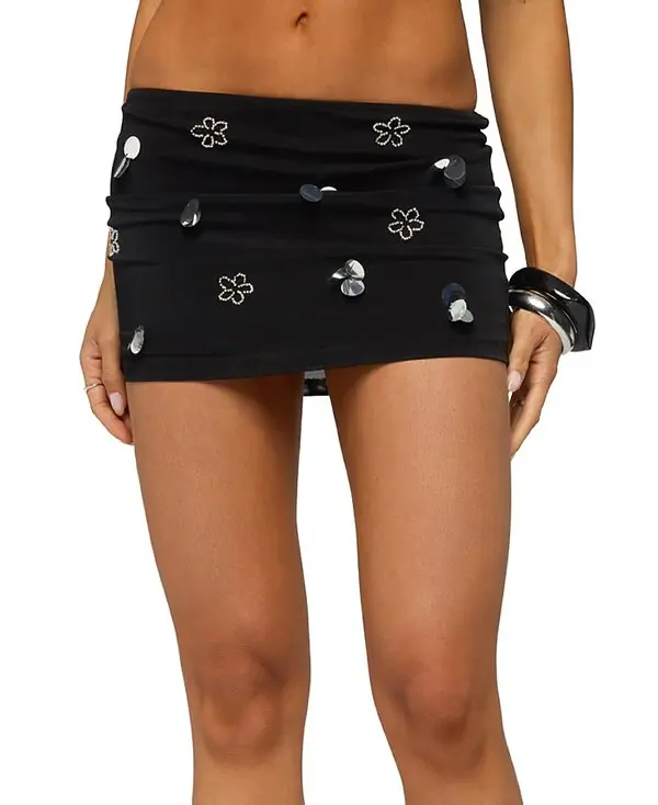 EDIKTED Juanie Bead & Sequin Mesh Mini Skirt