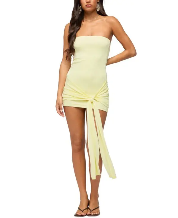 EDIKTED Sonie Tie Waist Strapless Mini Dress