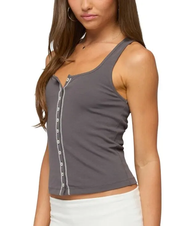 EDIKTED Contrast Button Up Ribbed Tank Top