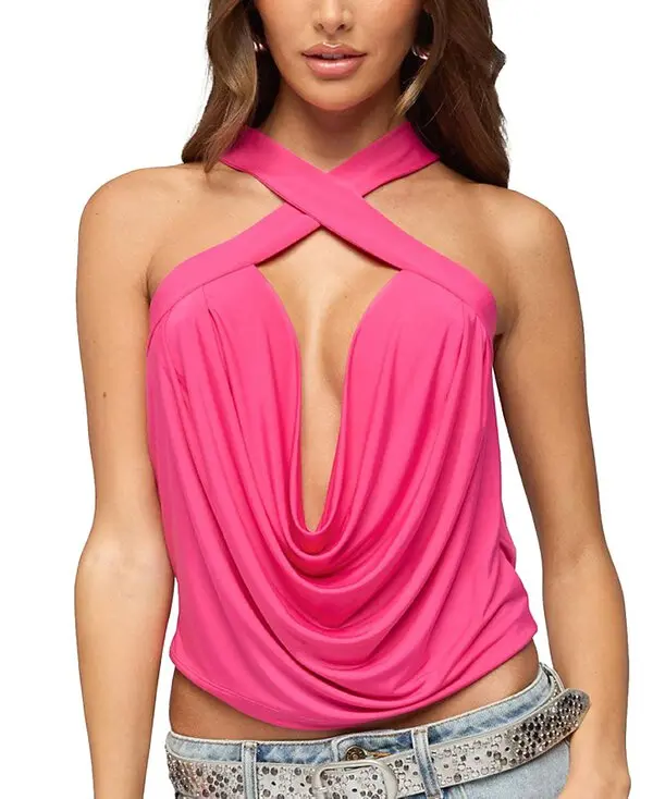 EDIKTED Maise Backless Cowl Neck Crisscross Top