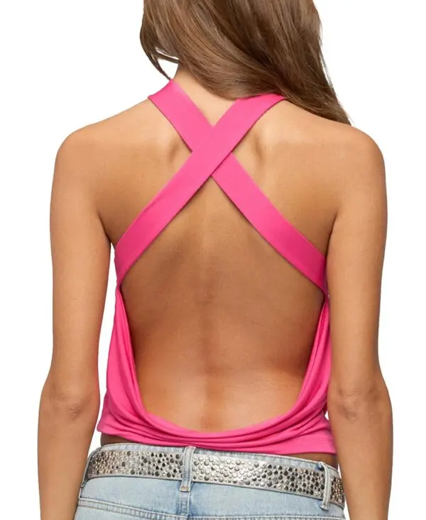 EDIKTED Maise Backless Cowl Neck Crisscross Top