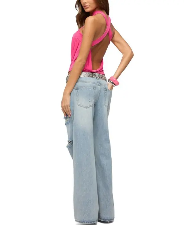 EDIKTED Maise Backless Cowl Neck Crisscross Top