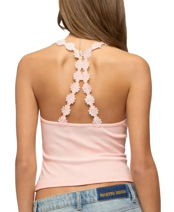 EDIKTED Caila Flower Lace Ribbed Tank Top