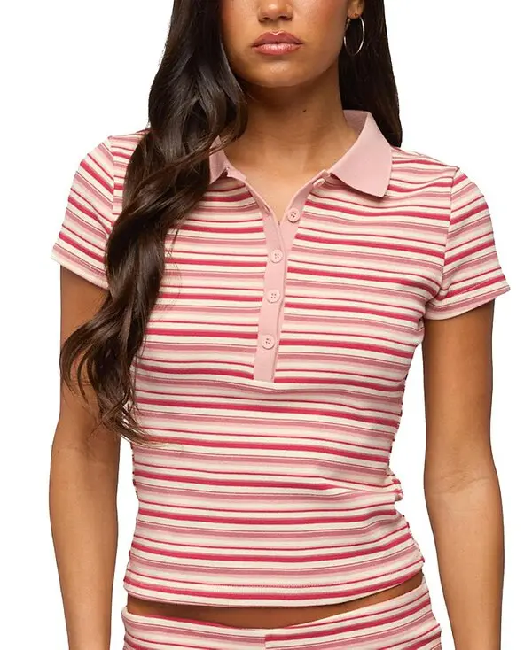 EDIKTED Noelia Striped Polo Top