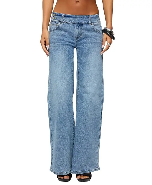 EDIKTED Dale Low Rise Straight Leg Stretchy Jeans - Light-blue-washed