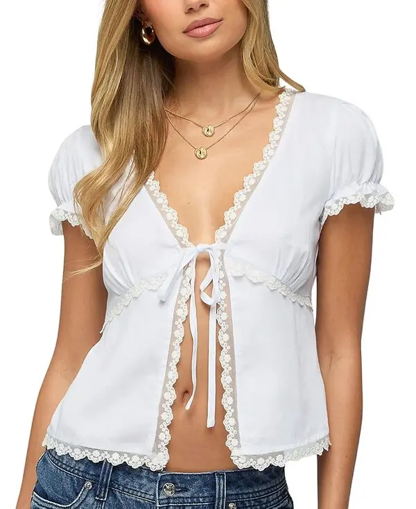 EDIKTED Eman Lacey Tie Front Top - Cream