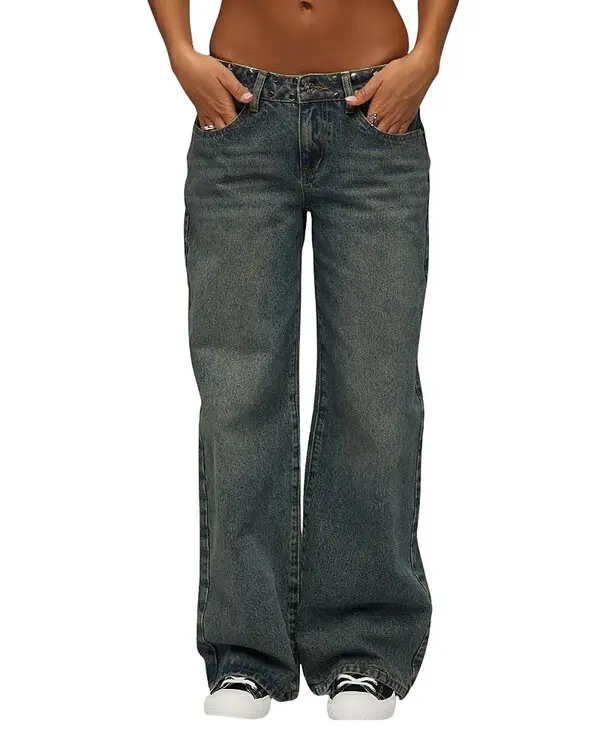 EDIKTED Nyc Studded Low Rise Baggy Jeans - Blue-washed
