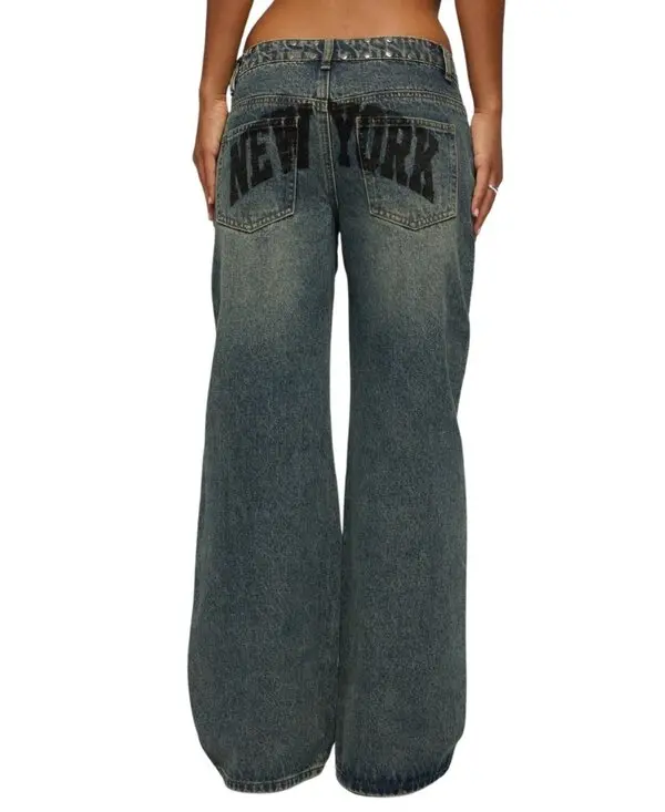 EDIKTED Nyc Studded Low Rise Baggy Jeans