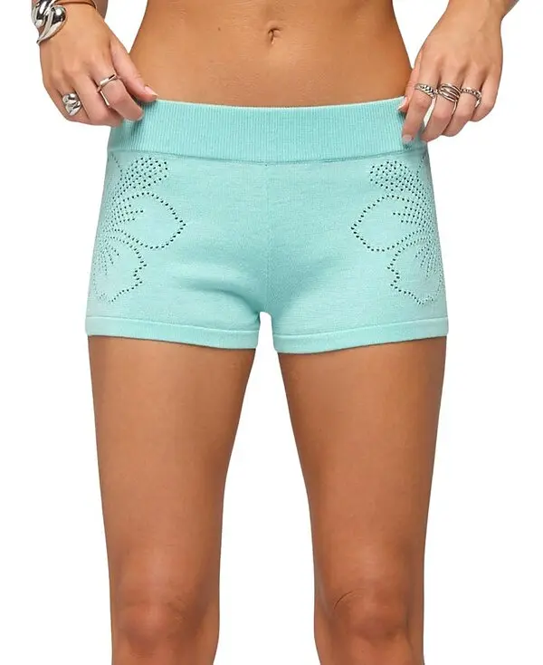 EDIKTED Noey Knit Micro Shorts - Aqua