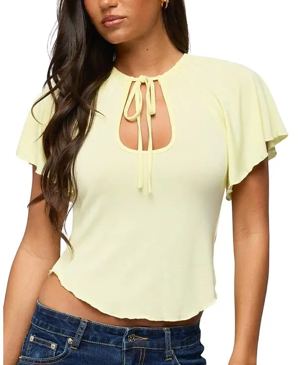 EDIKTED Roye Keyhole Flutter Raglan Top - Yellow
