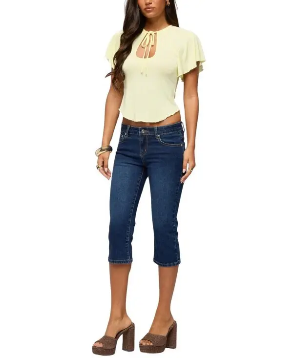 EDIKTED Roye Keyhole Flutter Raglan Top - Yellow