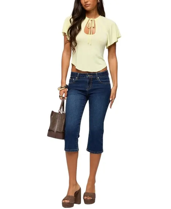EDIKTED Roye Keyhole Flutter Raglan Top - Yellow