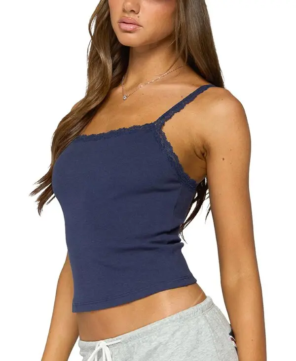 EDIKTED Luschia Lacey Tank Top - Navy