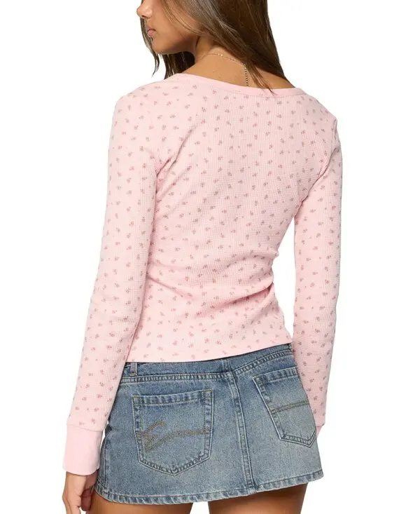 EDIKTED 76 Rhinestone Floral Henley Top