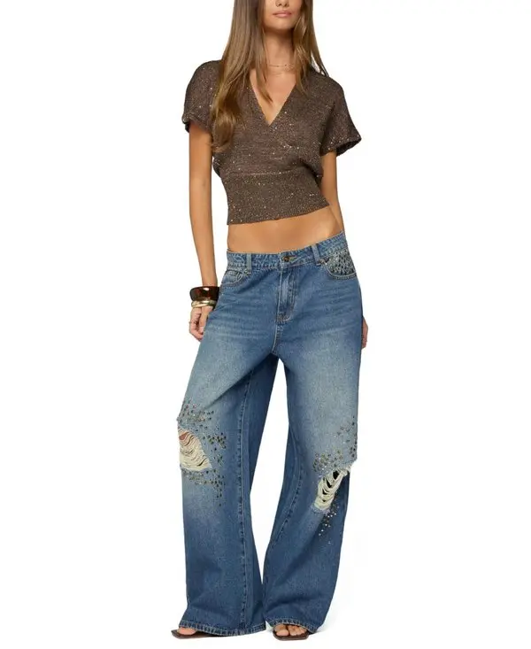 EDIKTED Eunia Studded Low Rise Baggy Jeans
