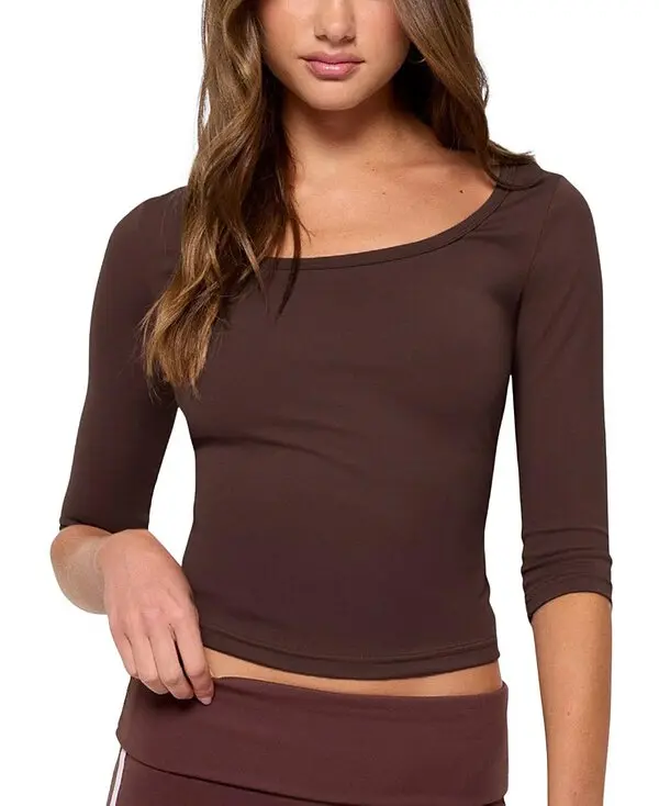 EDIKTED Desi Scoop Neck Three-quarter Sleeve Top - Brown
