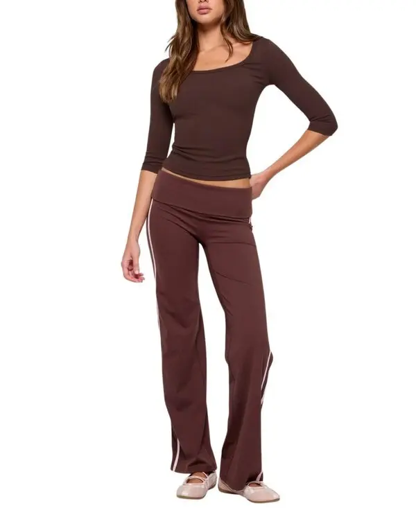 EDIKTED Desi Scoop Neck Three-quarter Sleeve Top - Brown