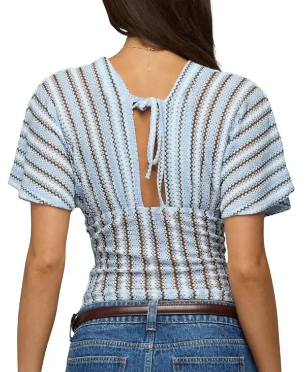 EDIKTED Alwyn Flutter Crochet Zigzag Top - Light-blue