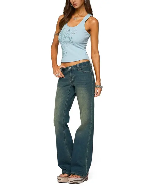 EDIKTED Veila Rhinestone Ribbed Graphic Tank Top