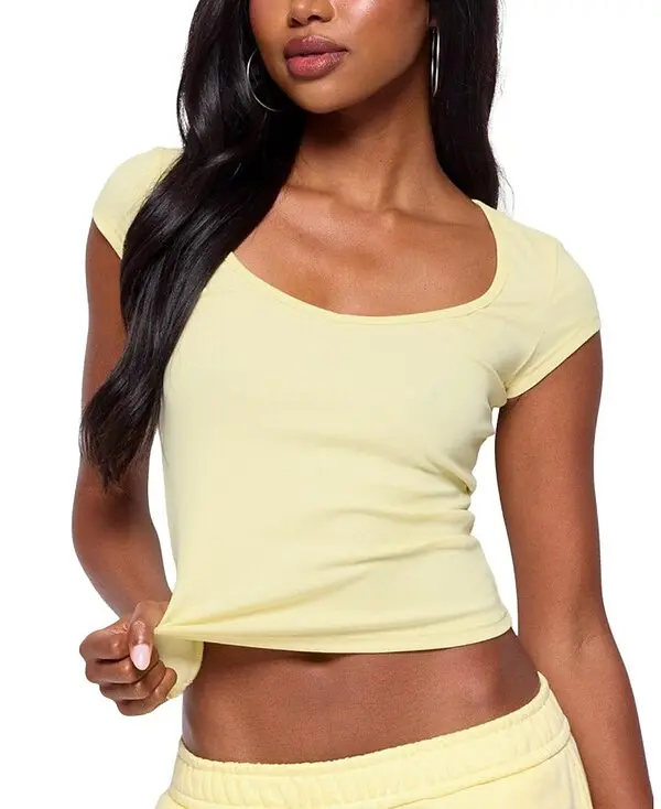 EDIKTED Chari Ribbed Scoop Neck T Shirt - Yellow