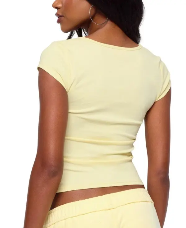 EDIKTED Chari Ribbed Scoop Neck T Shirt - Yellow