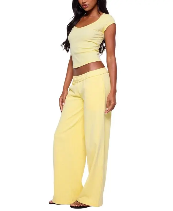 EDIKTED Chari Ribbed Scoop Neck T Shirt - Yellow