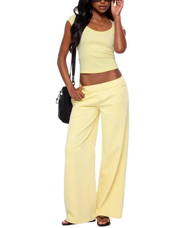 EDIKTED Chari Ribbed Scoop Neck T Shirt - Yellow