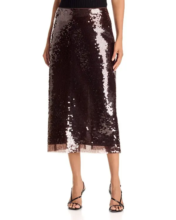 Tanya Taylor Kiah Sequined Skirt - Dark Fig