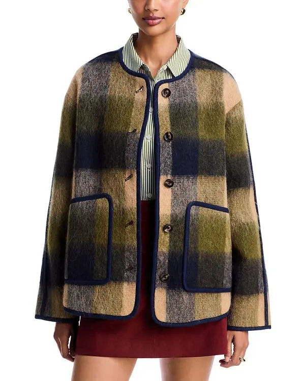 Tanya Taylor Janet Collarless Contrast Trim Jacket - Maritime Blue Multi