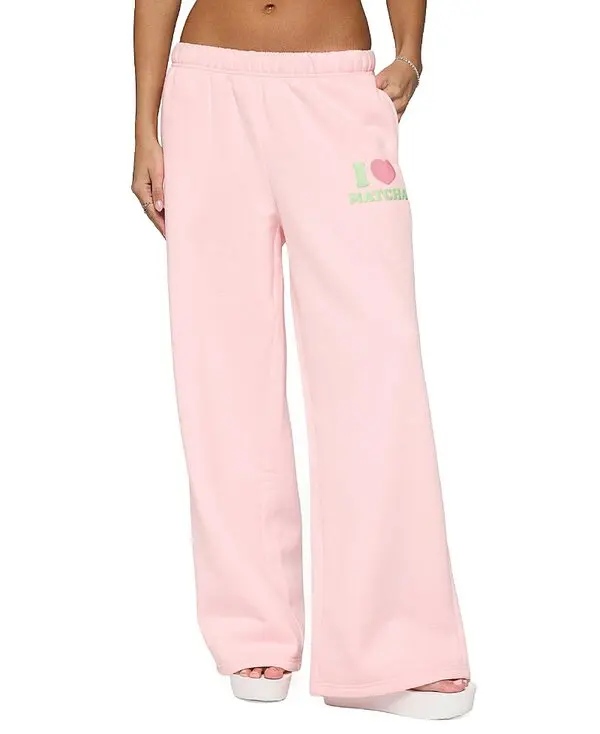 EDIKTED I Heart Matcha Sweatpants - Light-pink