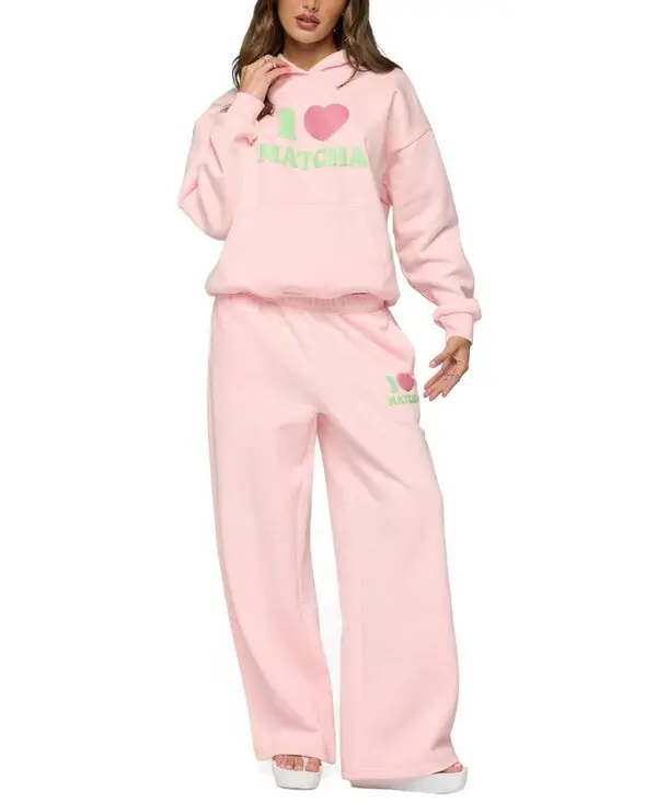 EDIKTED I Heart Matcha Sweatpants - Light-pink