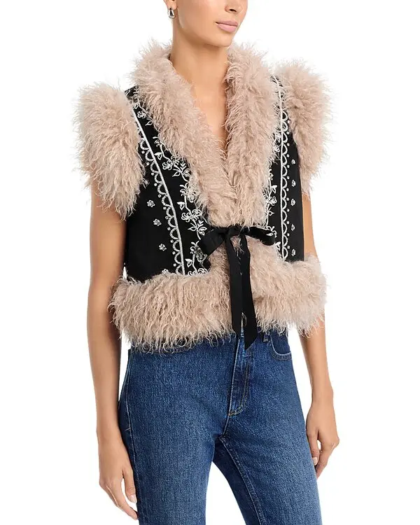 Cinq À Sept Amaranthe Faux Shearling Vest - Black/dark