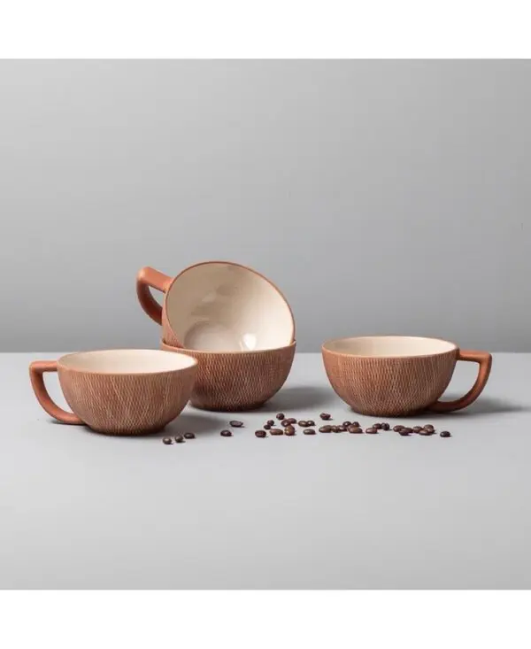 BE HOME Crosshatch Latte Mugs, Set Of 4