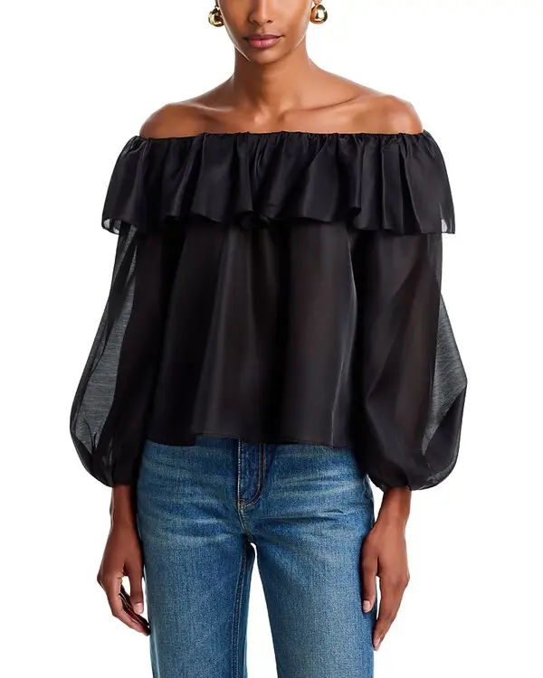 Alice + Olivia Alta Off-the-shoulder Ruffled Top - Black
