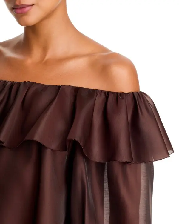 Alice + Olivia Alta Off-the-shoulder Ruffled Top - Dark Chocolate