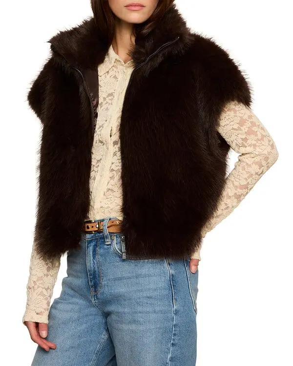 Sanctuary Cozy Faux Fur Vest - Espresso Multi