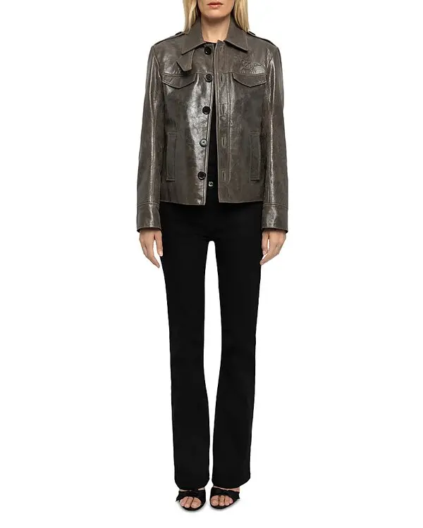 Zadig&Voltaire Veram Glossy Leather Jacket - Medium Grey
