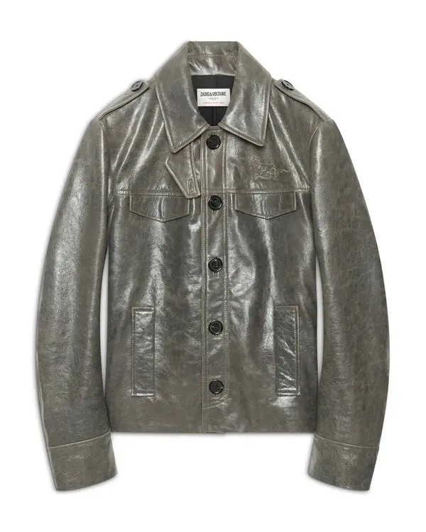 Zadig&Voltaire Veram Glossy Leather Jacket - Medium Grey