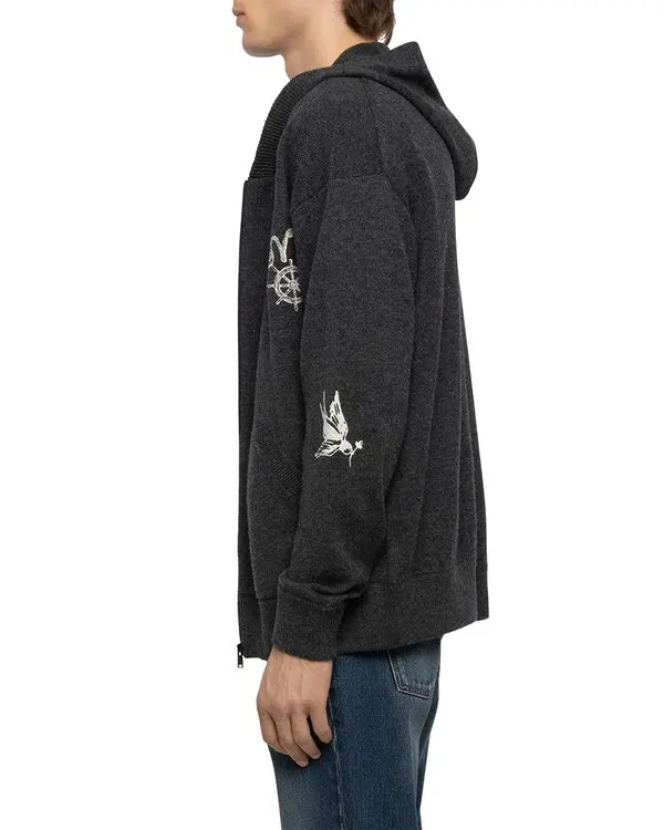Zadig&Voltaire Camillo Wool & Cashmere Knit Graphic Hoodie - Charcoal