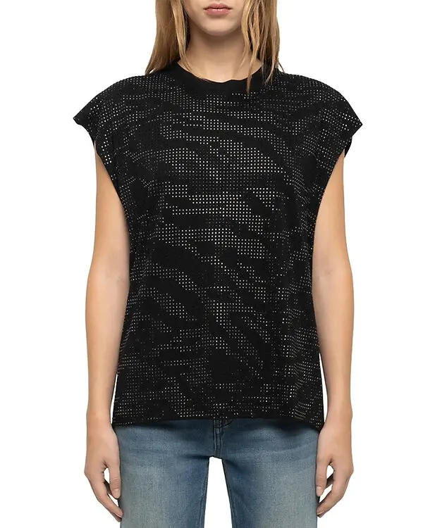 Zadig&Voltaire Cloe Cotton Embellished Zebra Motif Top