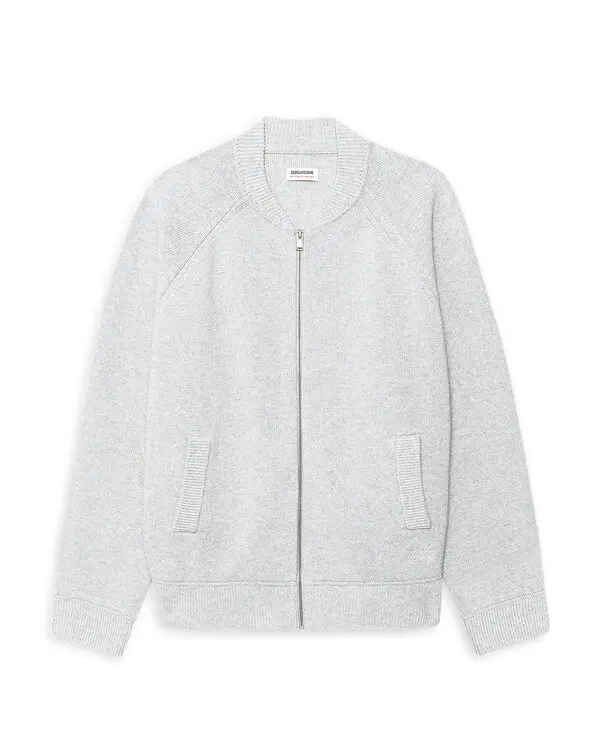 Zadig&Voltaire Gweno Wool & Cashmere Zip Bomber Sweater - Gris Chine