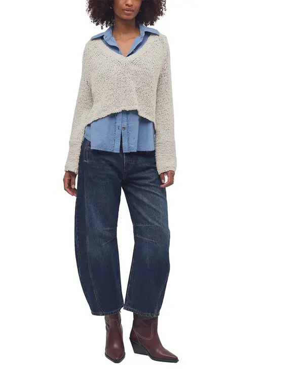 Free People Heartland Cotton V Neck Sweater