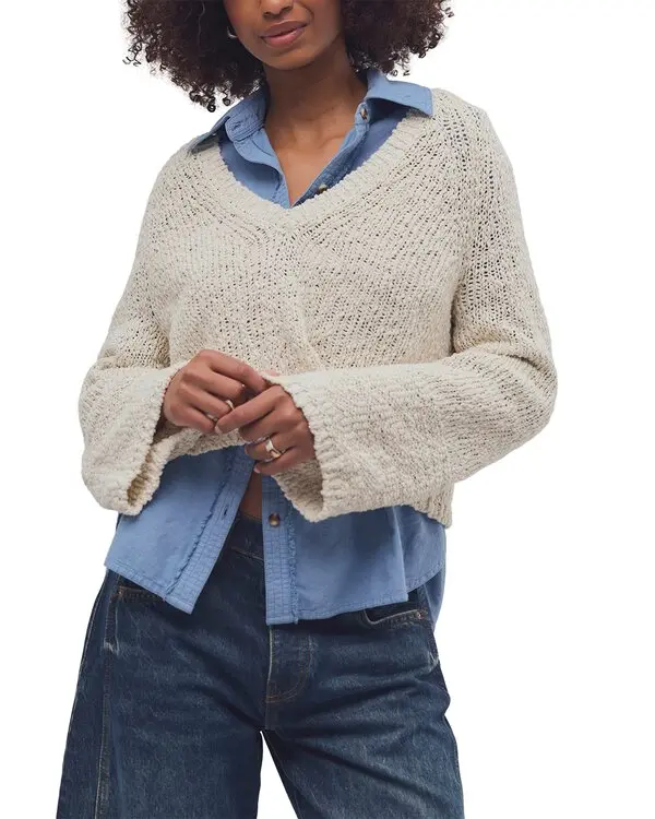 Free People Heartland Cotton V Neck Sweater